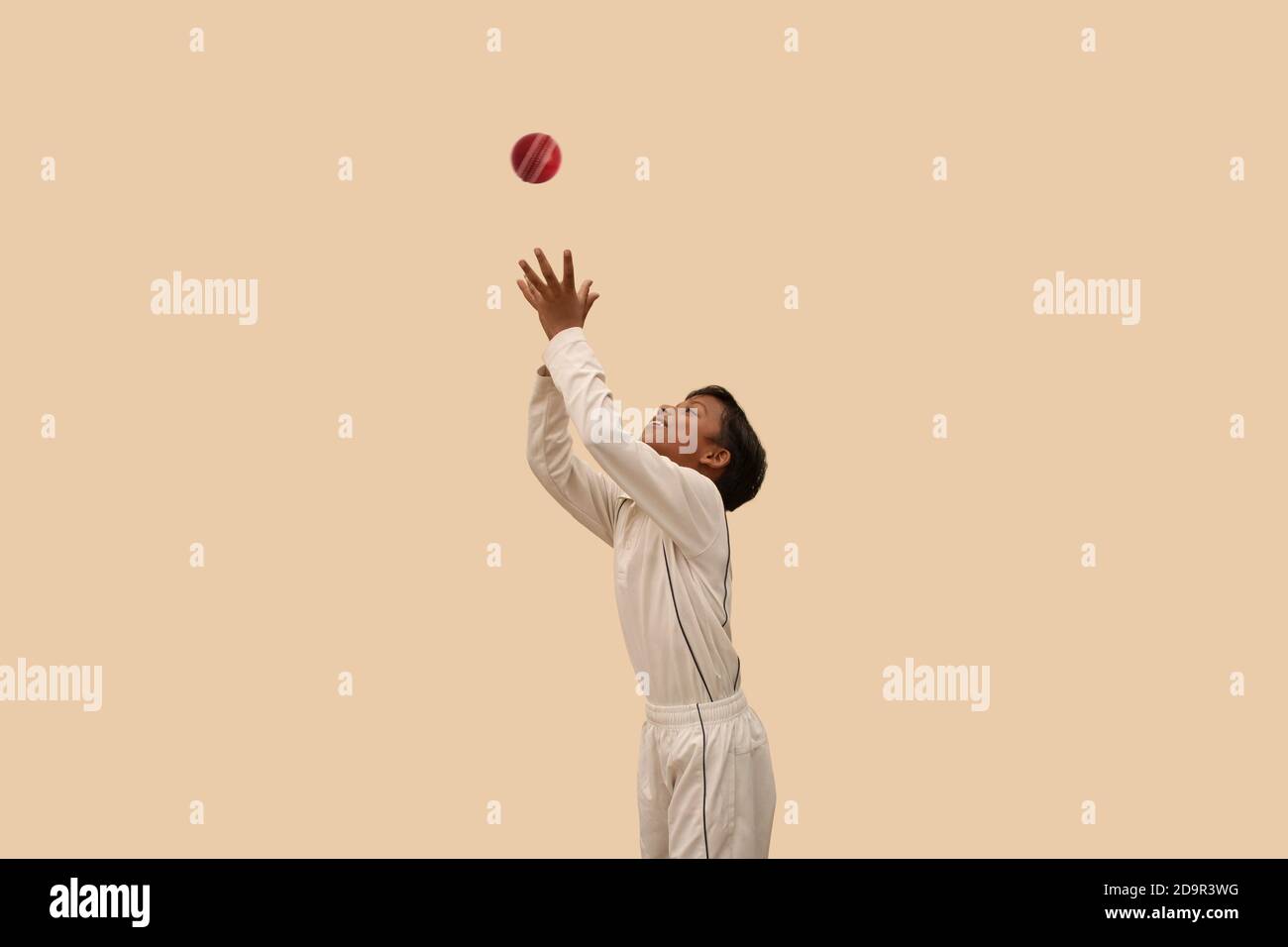 Boy catching cricket ball Stock Photo - Alamy