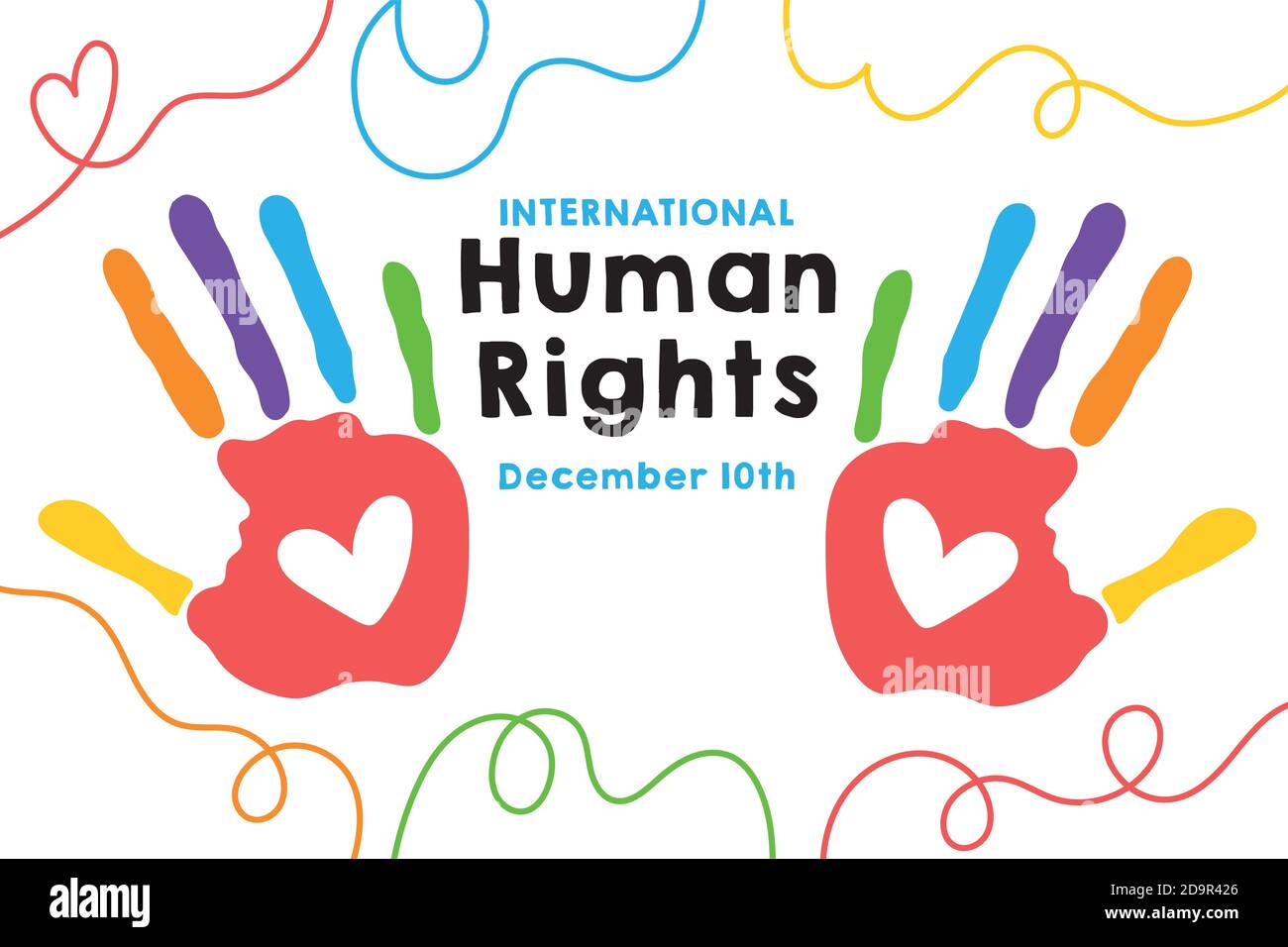 human rights campaign lettering with hands print colors and hearts ...
