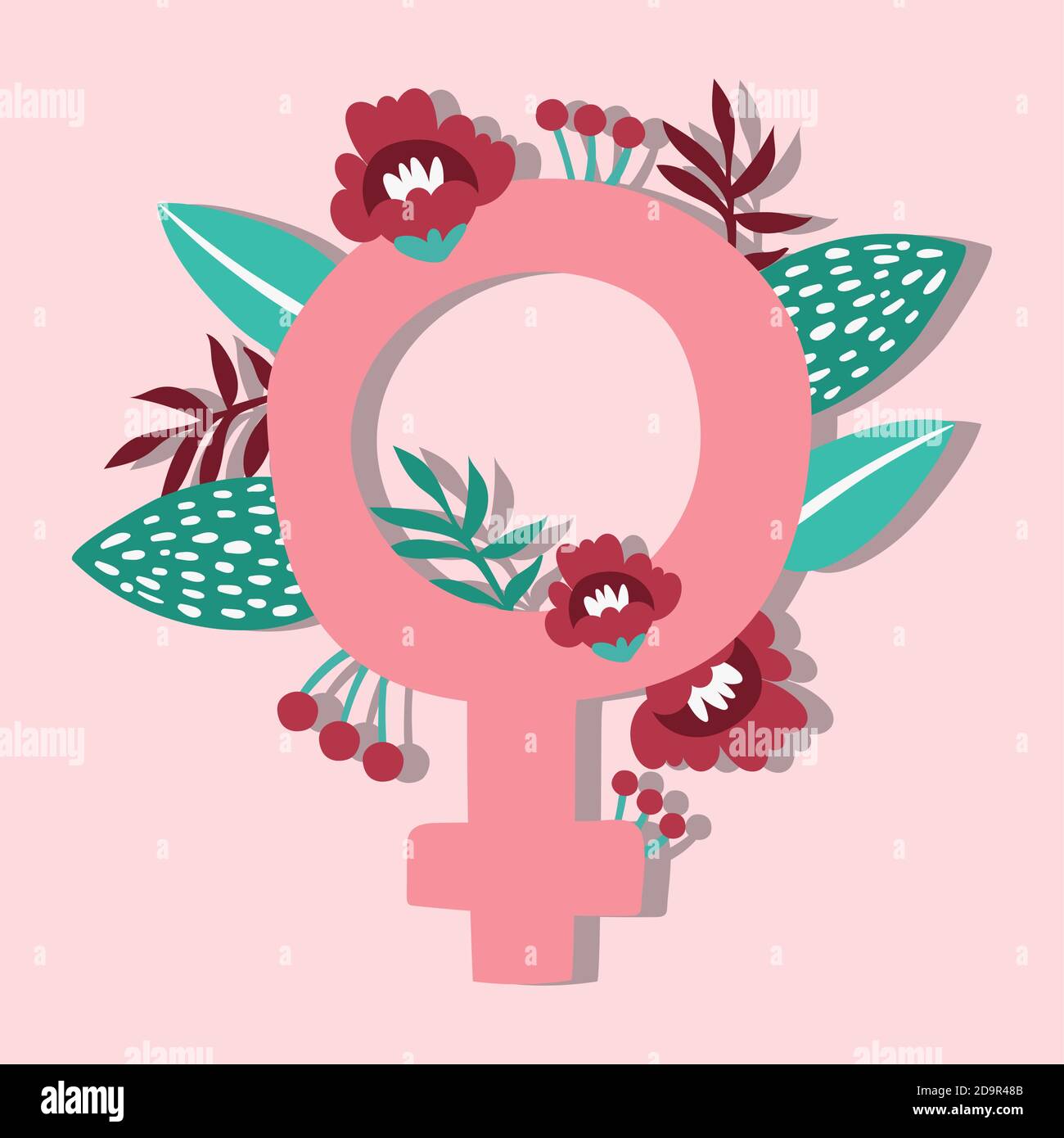 power girl poster with female gender and flowers vector illustration ...
