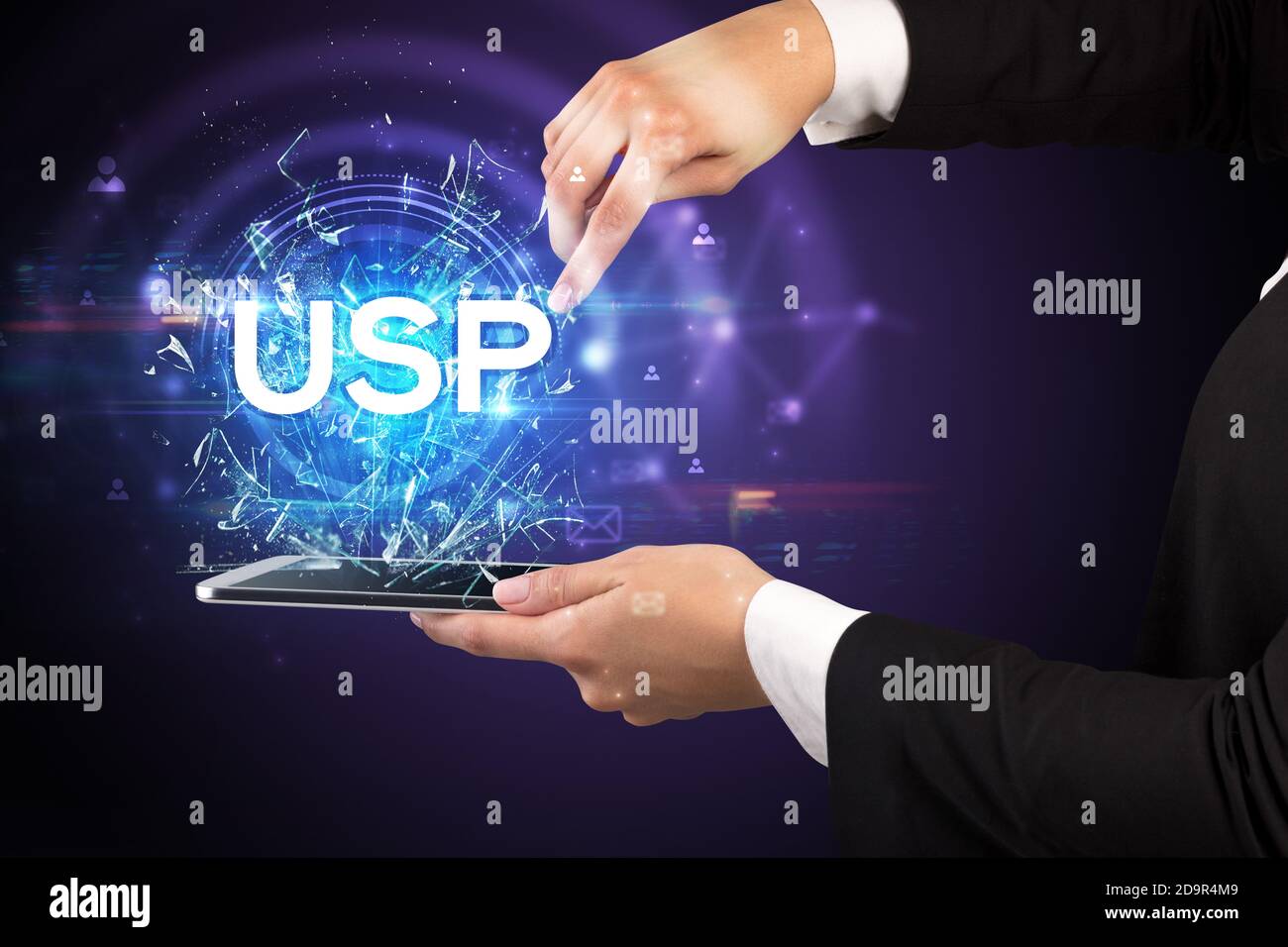 Close-up of a touchscreen with USP abbreviation, modern technology ...