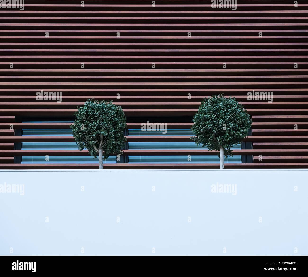 Outdoor building design with two small trees Stock Photo - Alamy