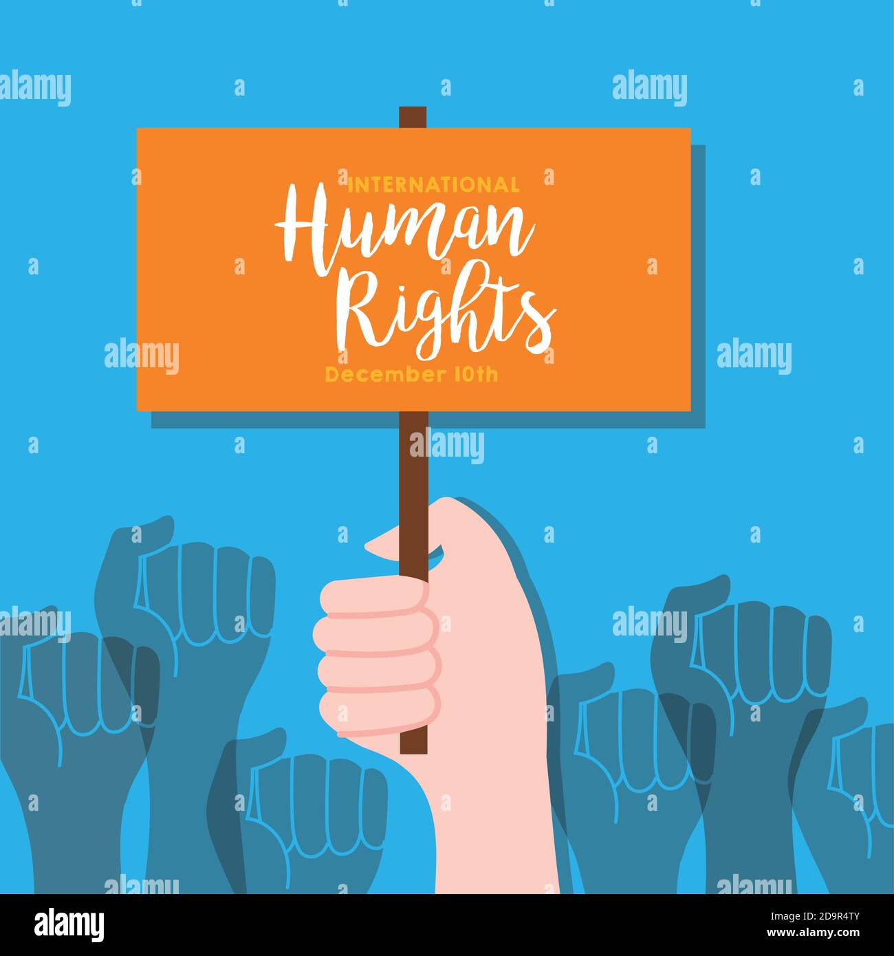human rights campaign lettering in banner with hands protesting vector ...