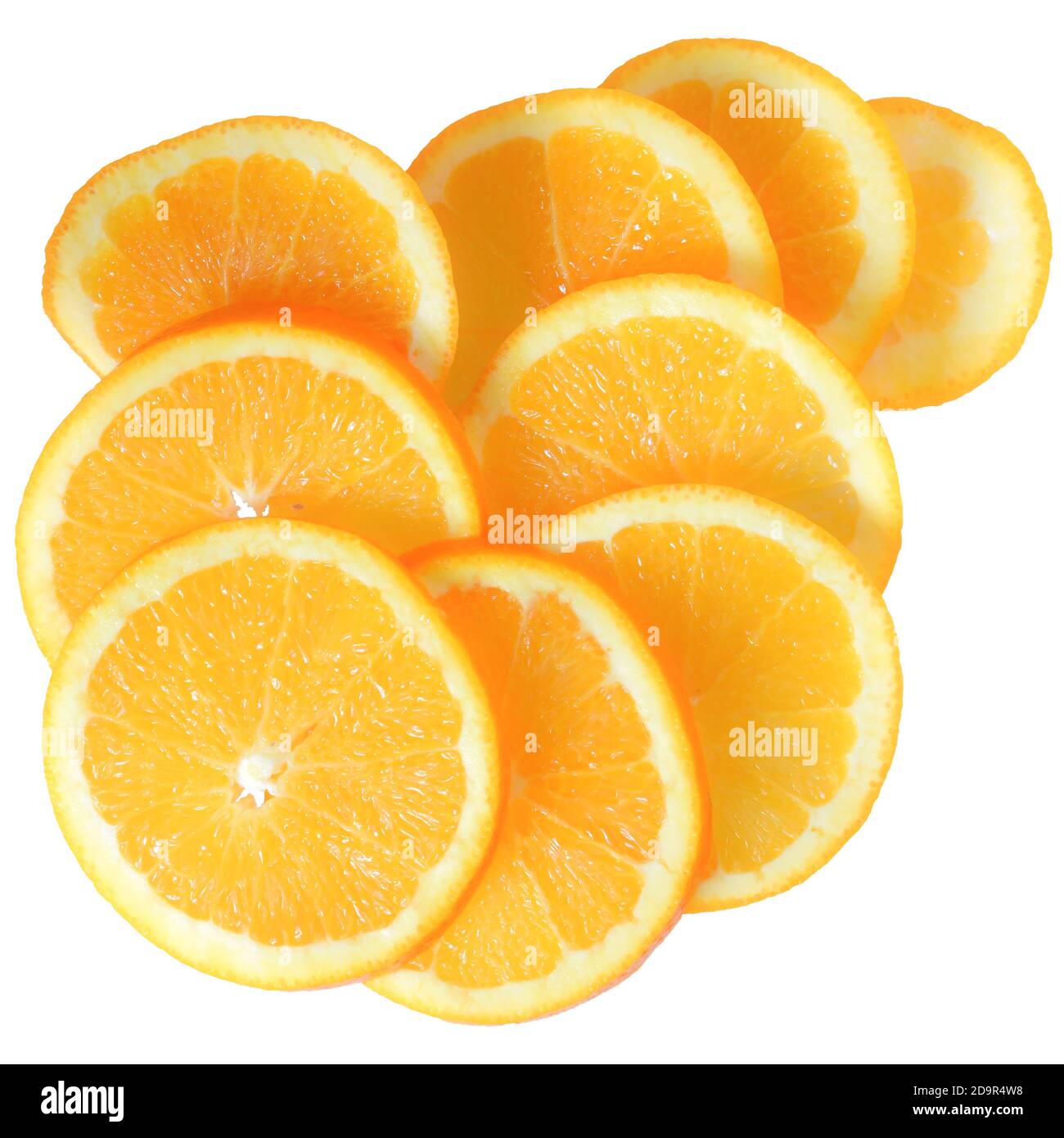 Ripe slice orange top view on a white background Stock Photo - Alamy