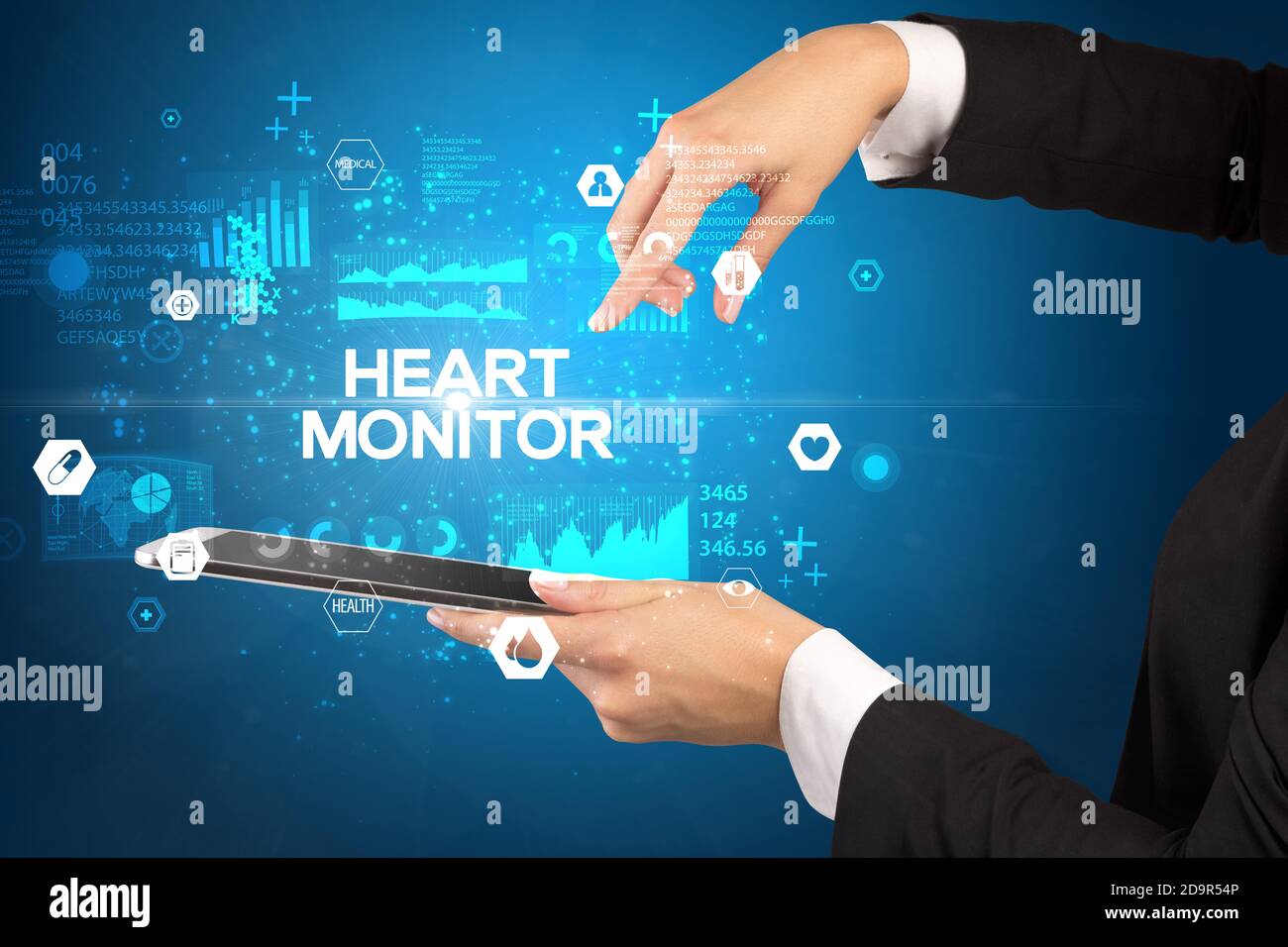 Close-up of a touchscreen with HEART MONITOR inscription, medical ...