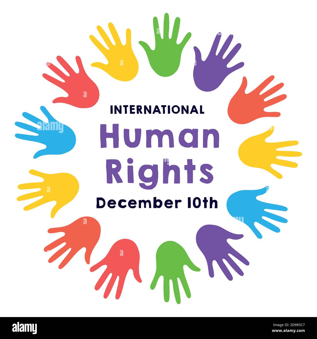 human rights campaign lettering with hands print colors around vector ...