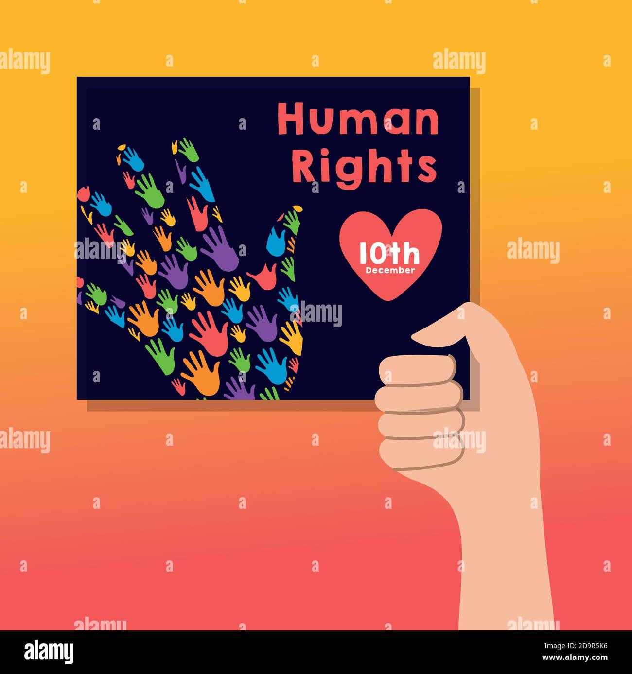 human rights campaign lettering with hand lifting banner and hands ...