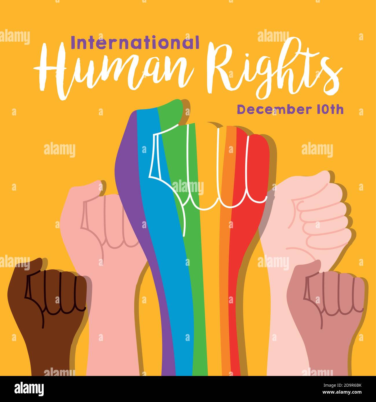 human rights campaign lettering with hands protesting and rainbow ...