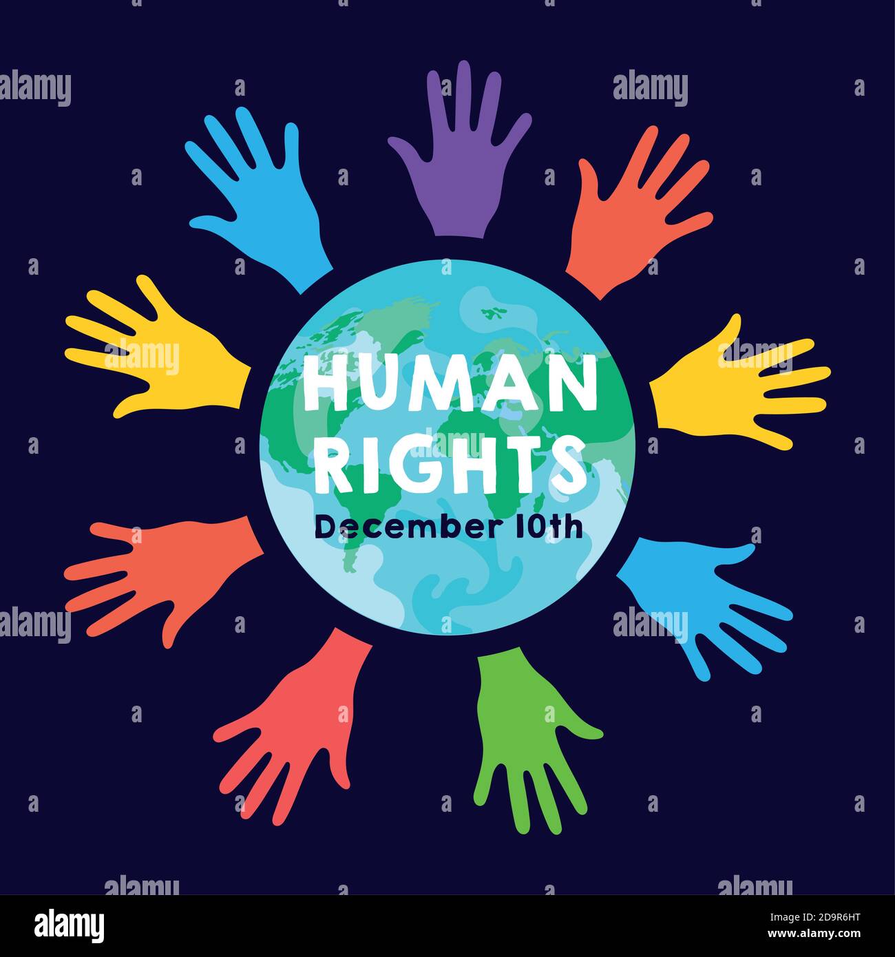 human rights campaign lettering with hands print colors and earth ...