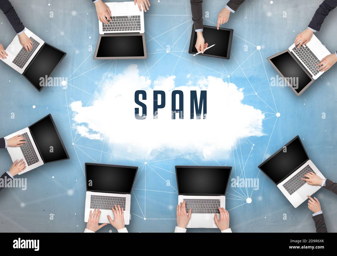 Group of people having a meeting with SPAM insciption, web security ...