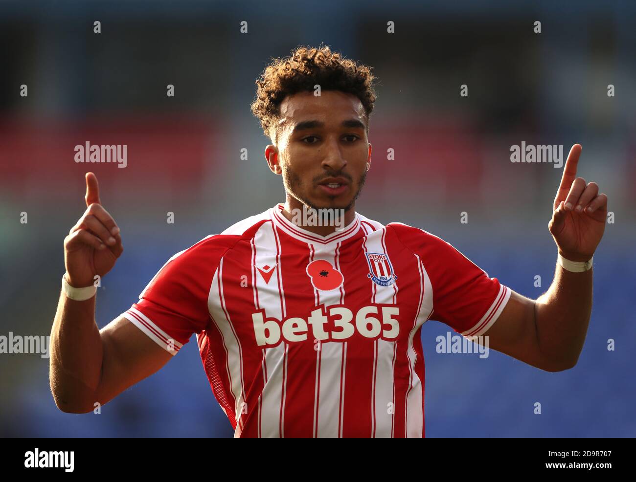 Stoke City's Jacob Brown celebrates scoring his side's third goal of ...