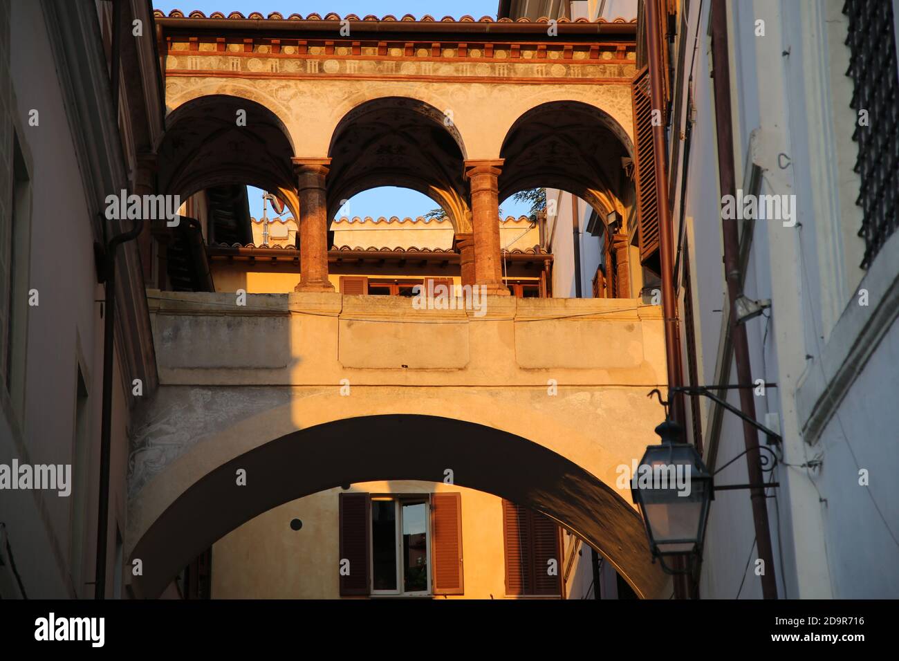 Colonnade connection between two medieval houses in the city of Spoleto ...