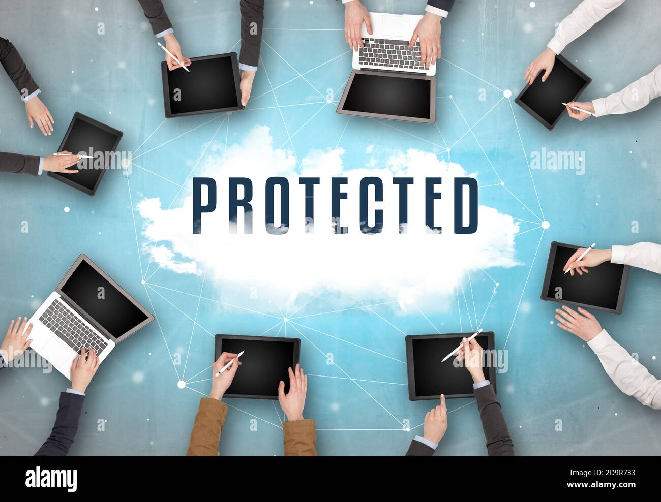 Group of people having a meeting with PROTECTED insciption, web ...