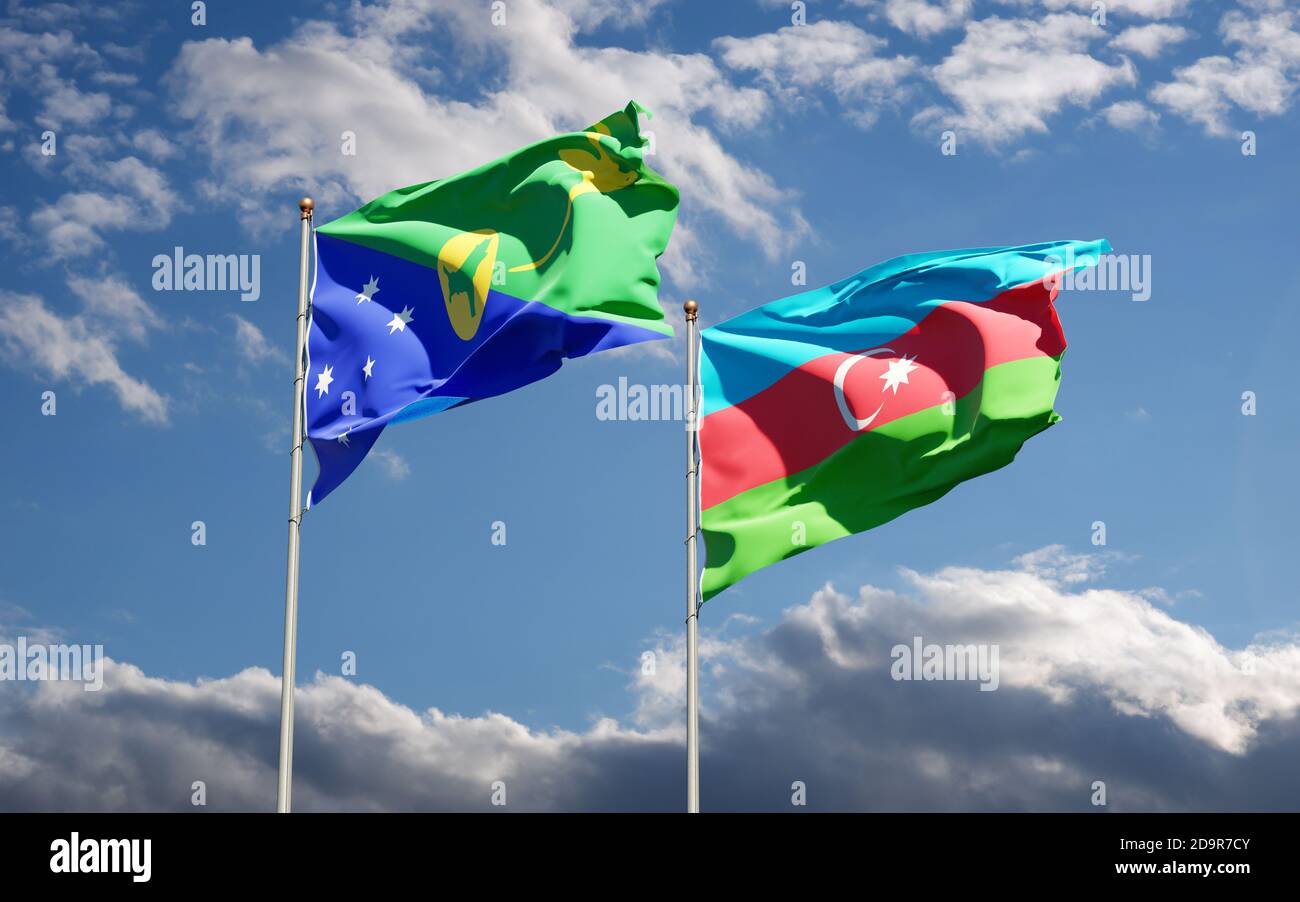 Beautiful national state flags of Azerbaijan and Christmas Island ...