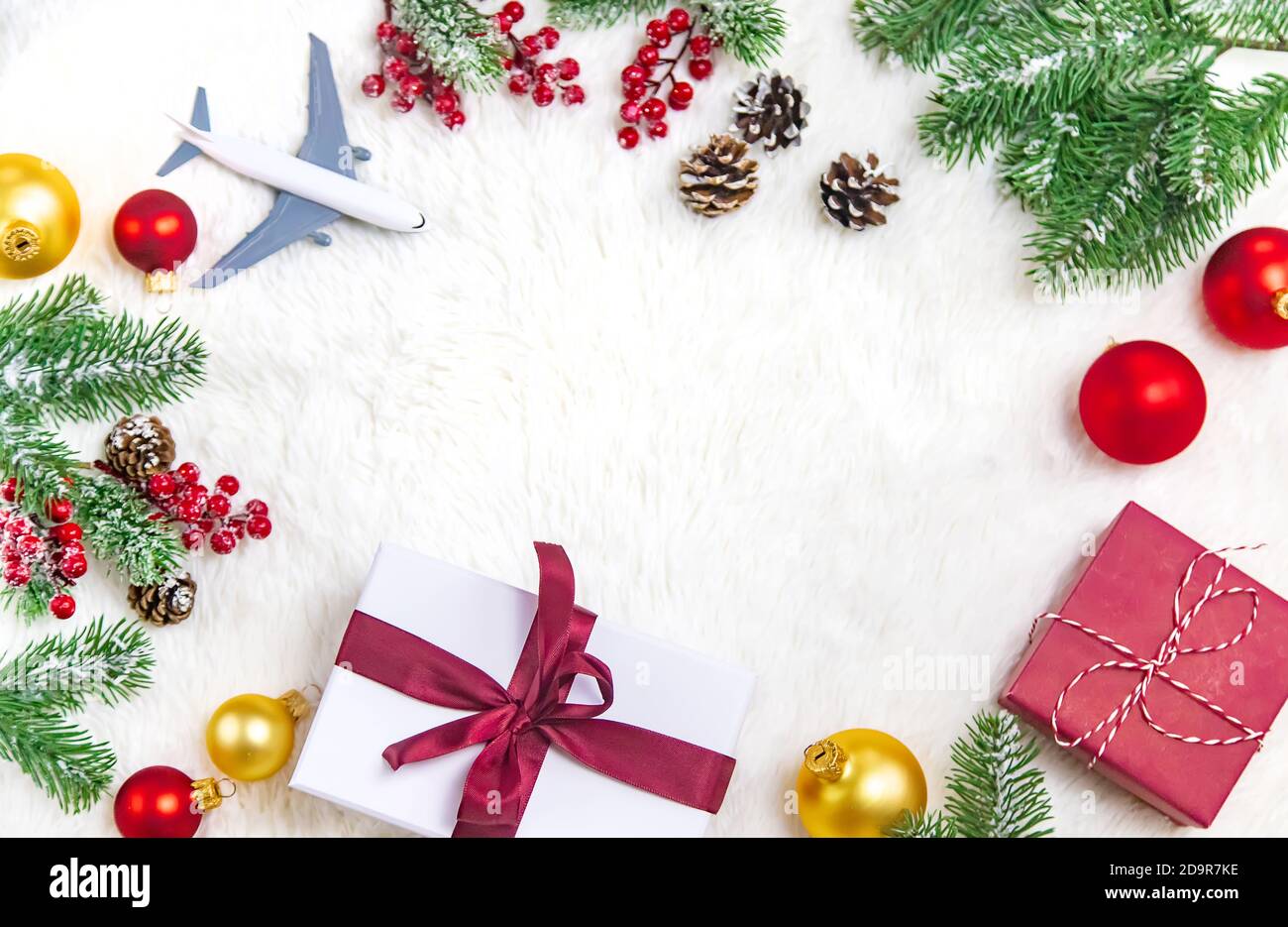 beautiful christmas background with airplane, travel concept. selective ...