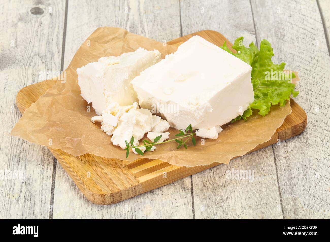 Greek traditional Feta soft cheese in the plate Stock Photo - Alamy