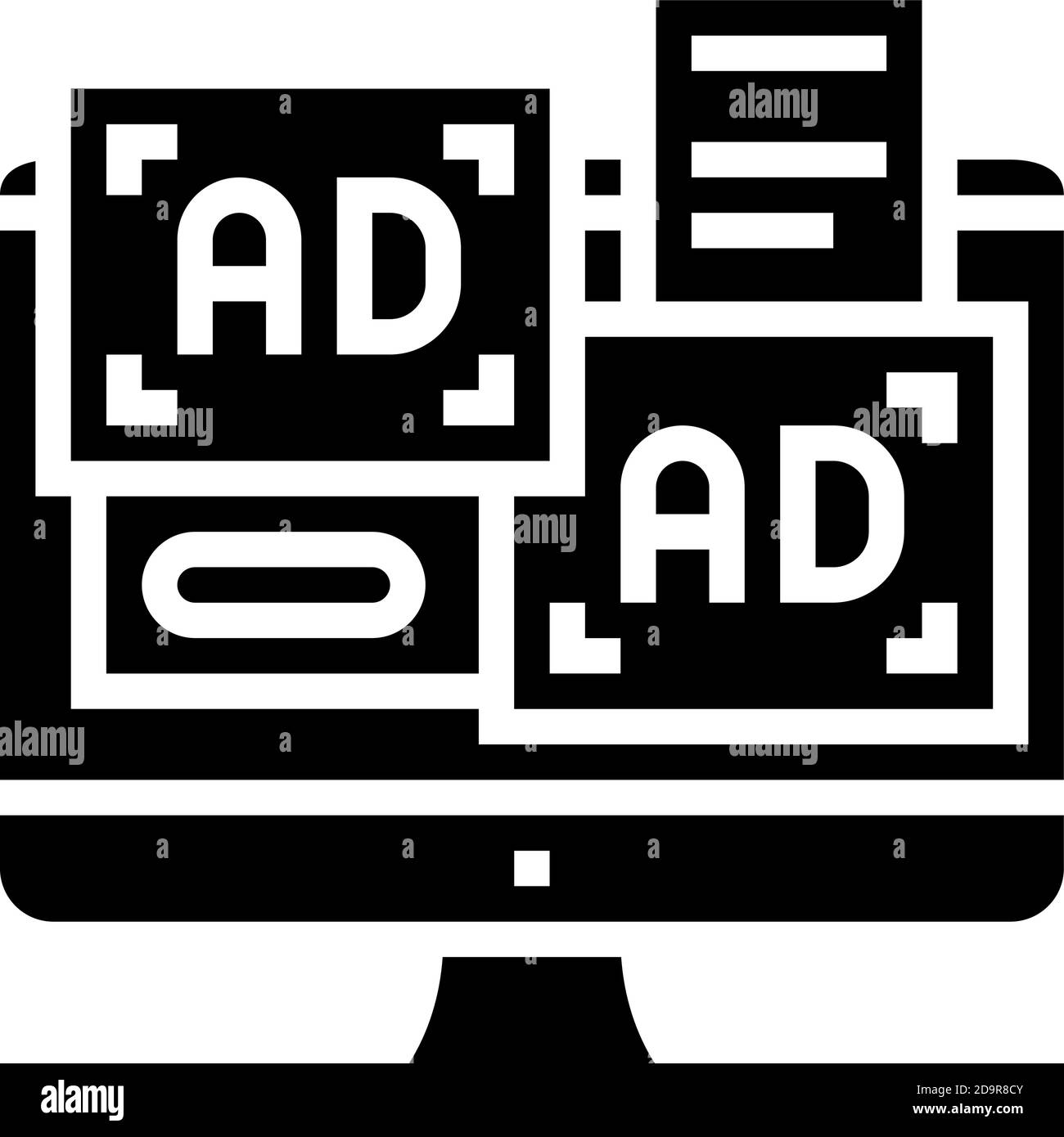 advertisement banners on computer screen glyph icon vector illustration ...