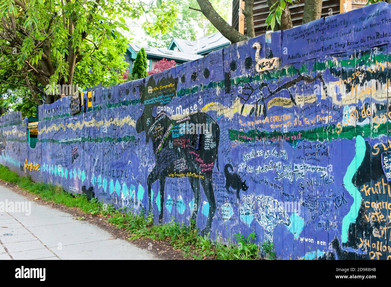 Homeowner's graffiti that he put up on his own home and fence Stock ...