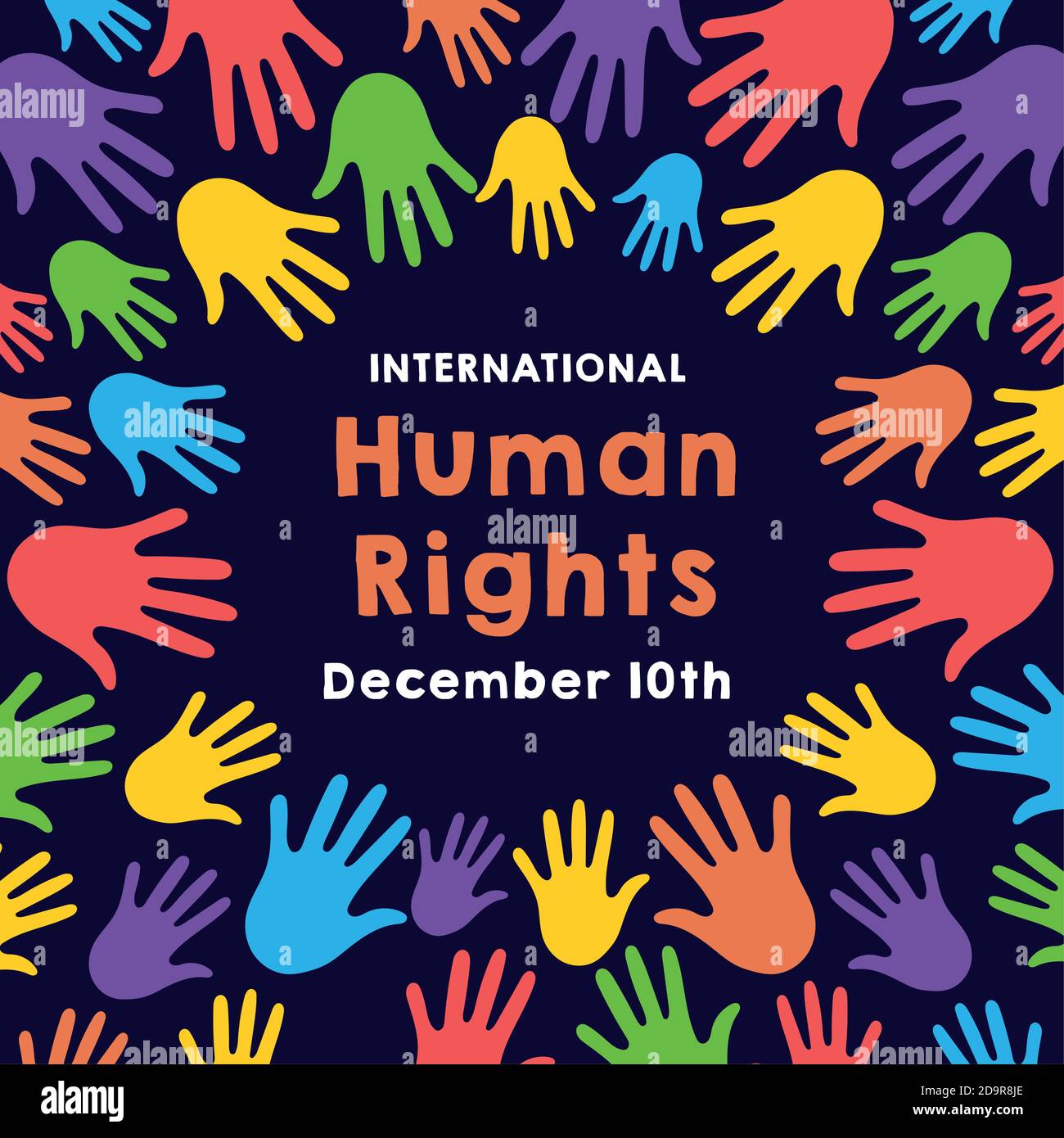 human rights campaign lettering with hands print colors around pattern ...