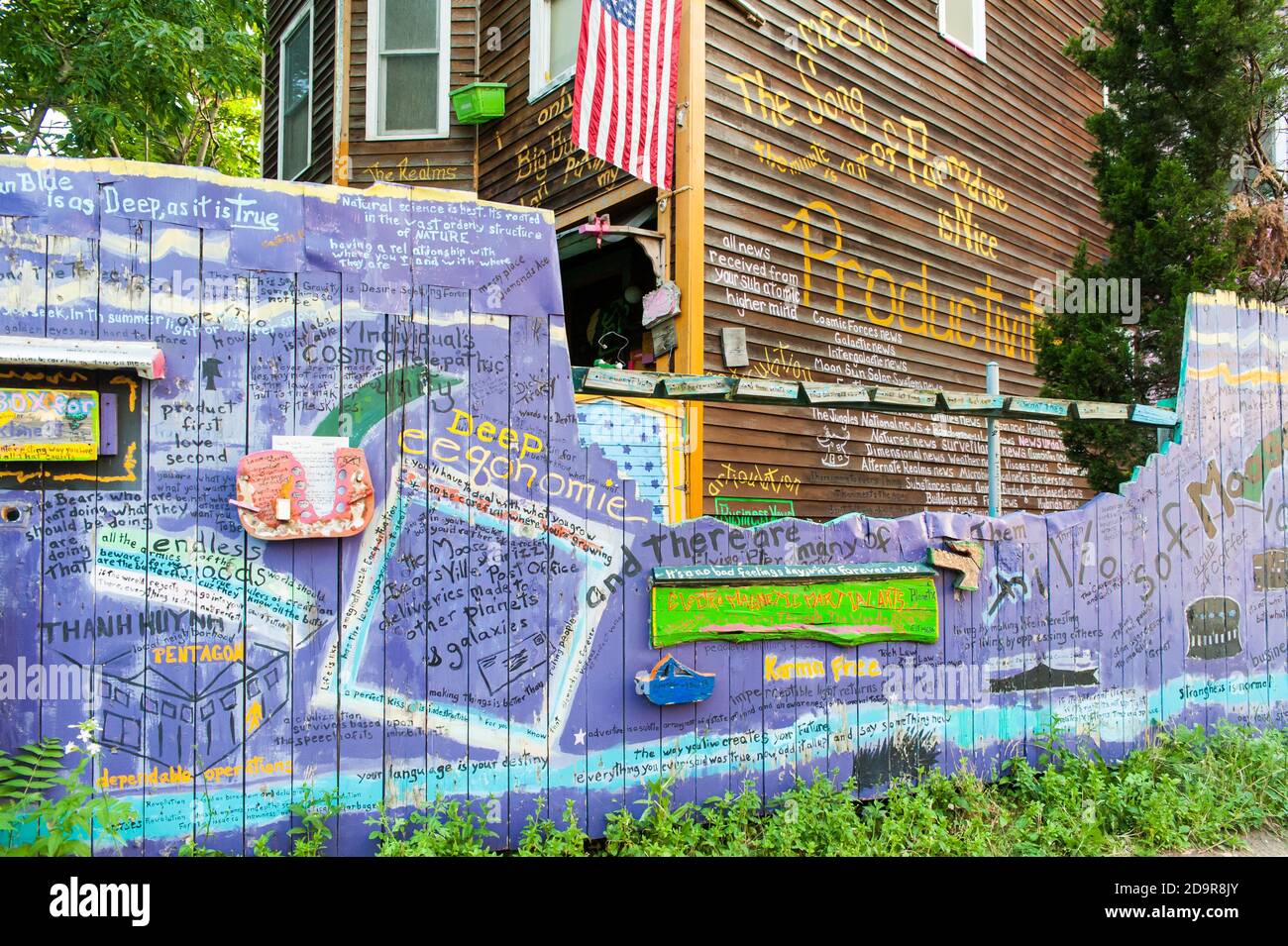Homeowner's graffiti that he put up on his own home and fence Stock ...