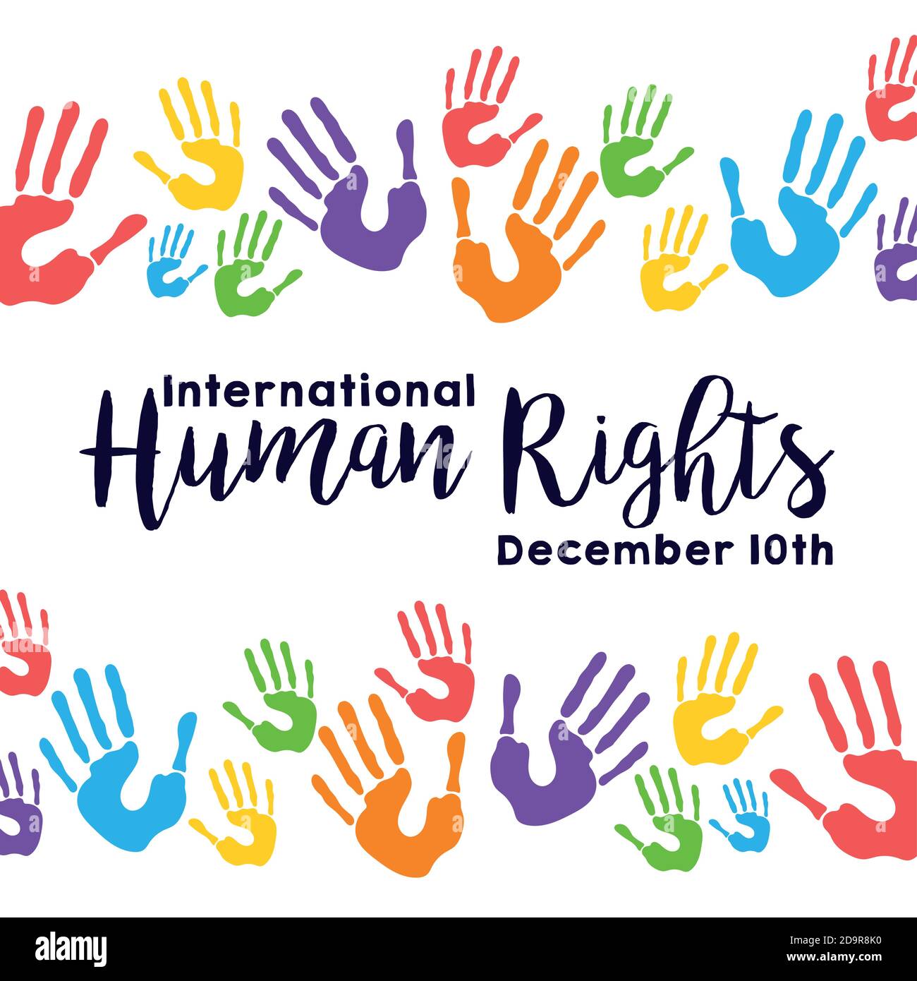 human rights campaign lettering with hands print colors frame vector ...