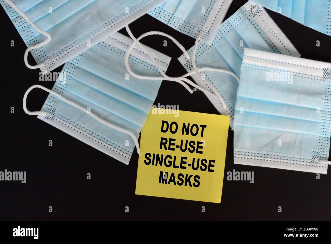 Warning and advice to dispose of used face mask written on yellow ...