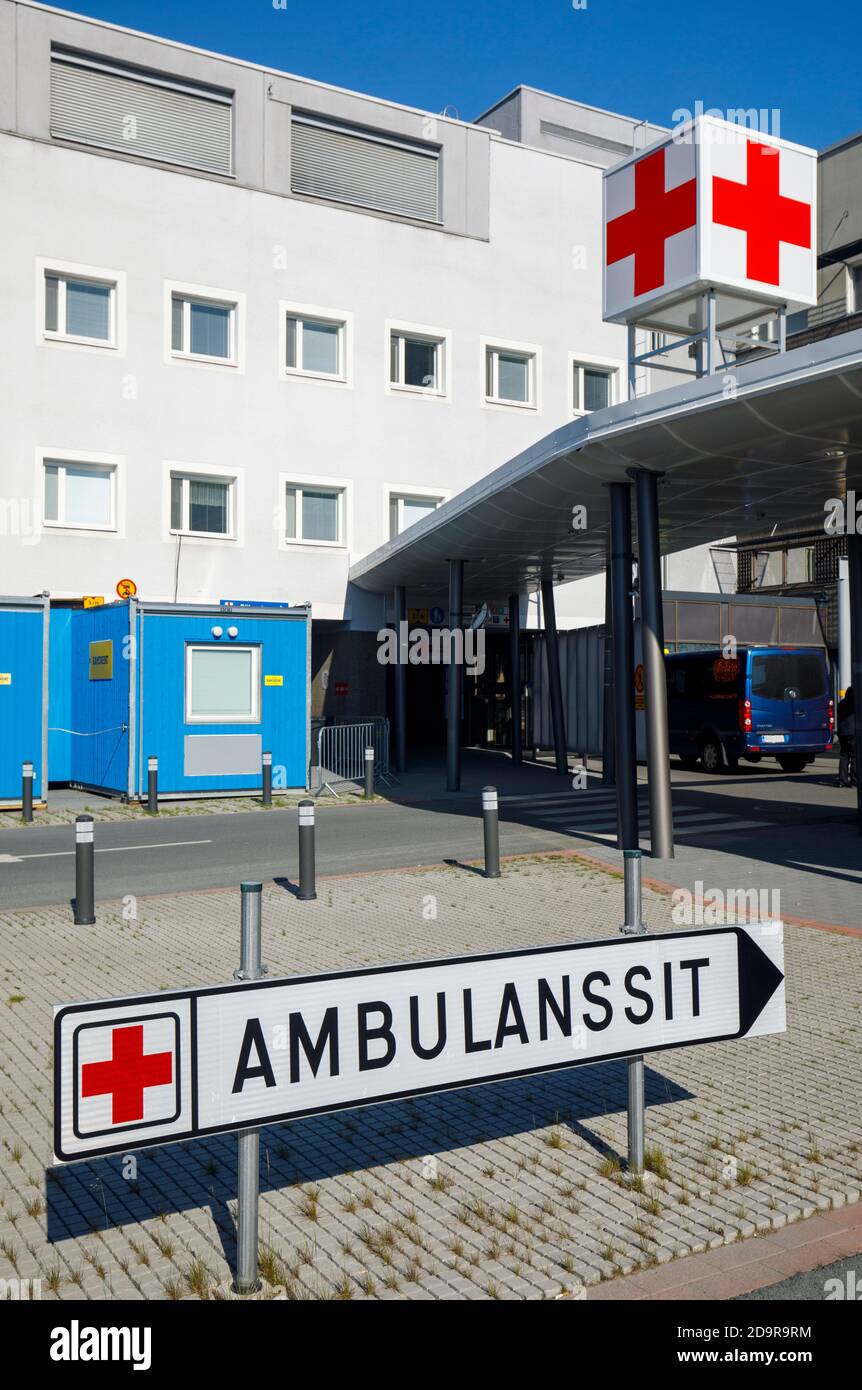 Finnish sign guiding ambulances to first aid entrance at Kuopion ...