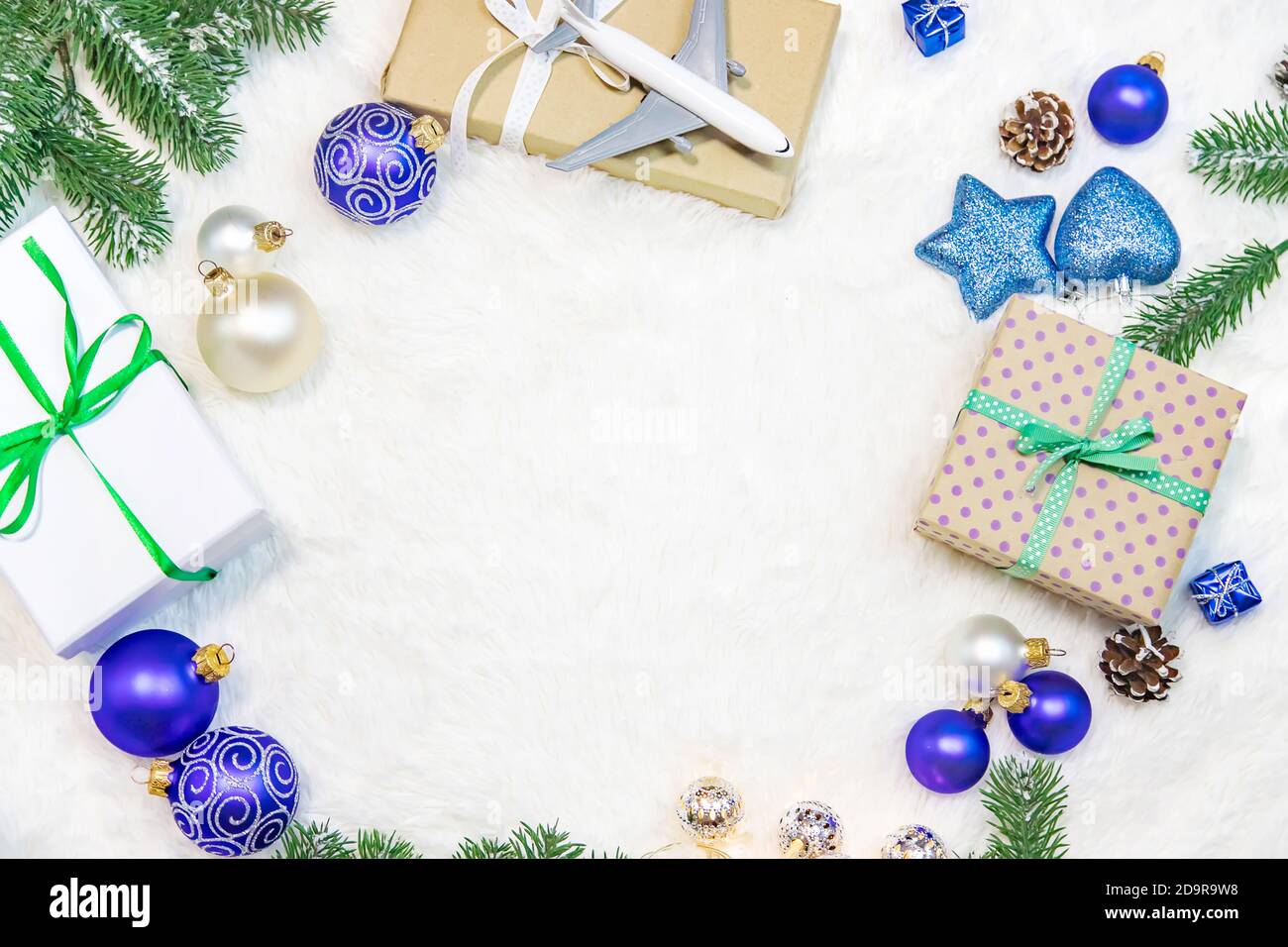 beautiful christmas background with airplane, travel concept. selective ...