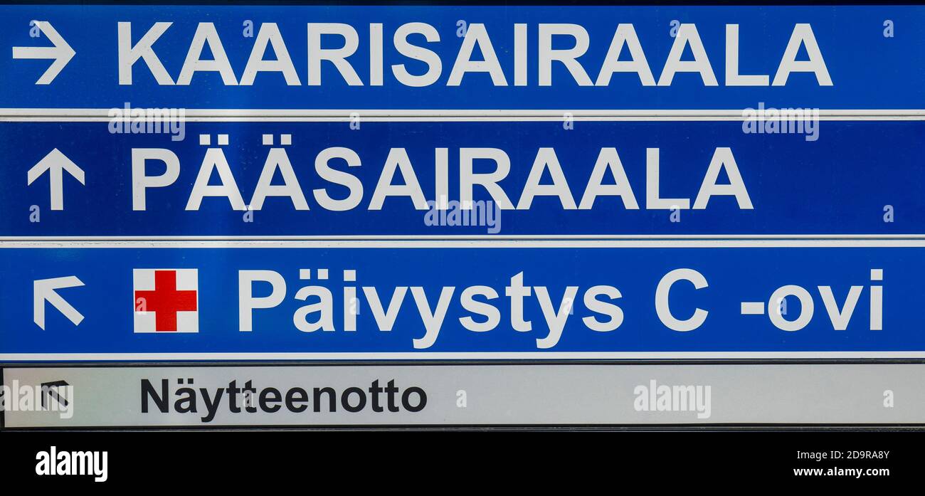 Finnish signs guiding people at Kuopion Yliopistollinen Sairaala ( KYS ...