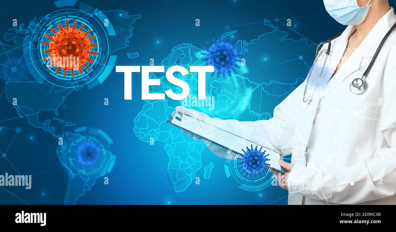 Doctor fills out medical record with TEST inscription, virology concept ...
