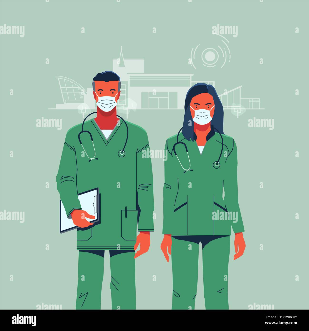 doctors man and woman in medical overalls with stethoscopes on the ...