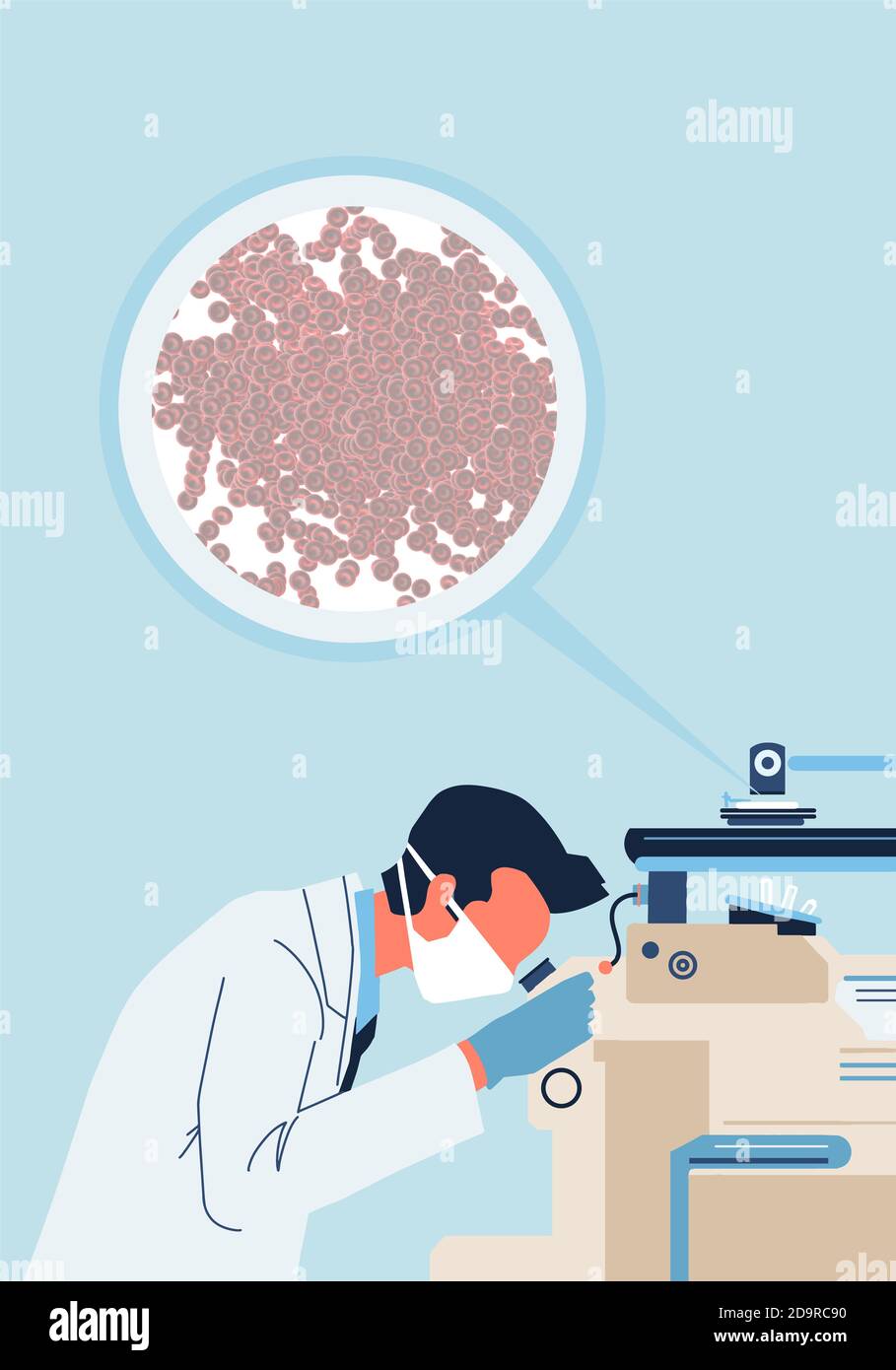 A doctor performs a blood test under a microscope. Minimalist style ...