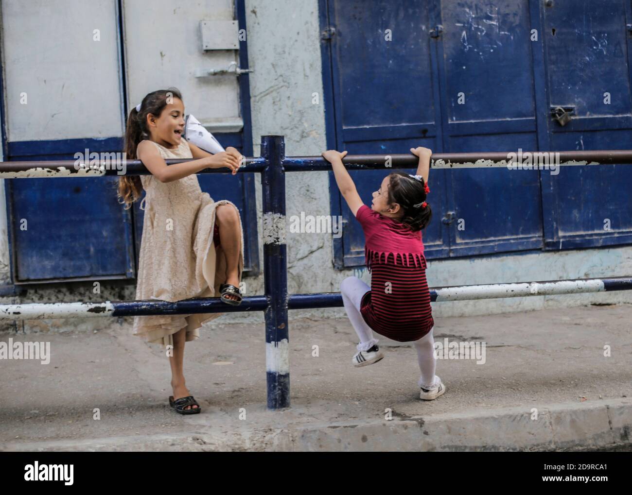 Gaza, Palestine. 21st Oct, 2020. Kids playing in front of their house ...