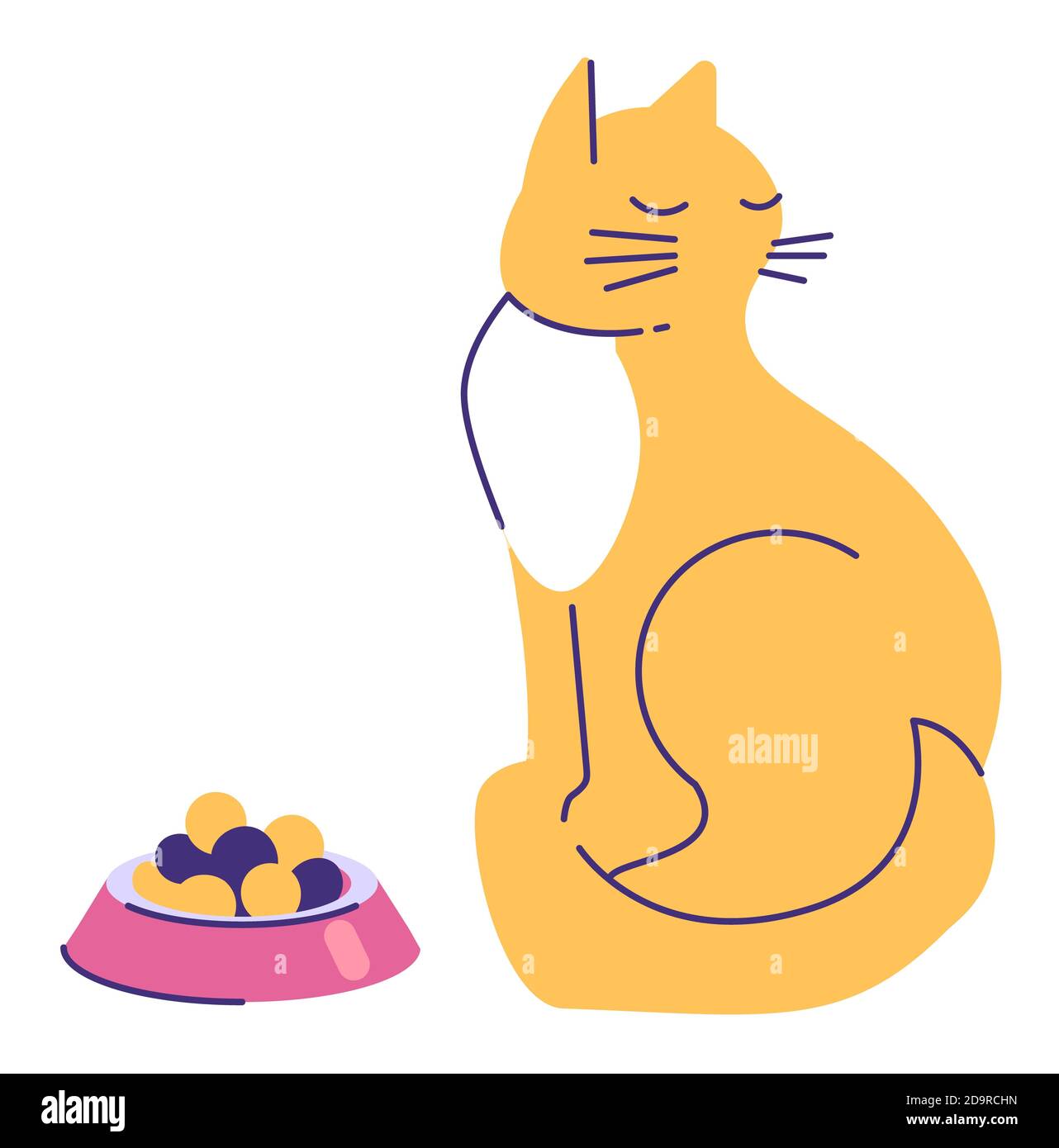 Minimalist drawing of cat with food, cartoony flat style Stock Photo ...
