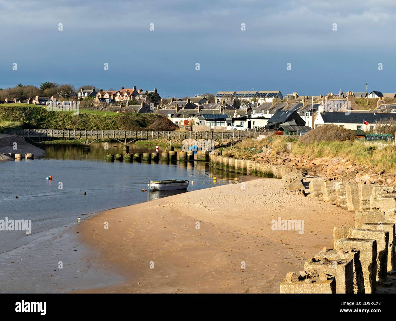 CRUDEN BAY ABERDEENSHIRE SCOTLAND THE VILLAGE HOUSES AND WOODEN BRIDGE ...