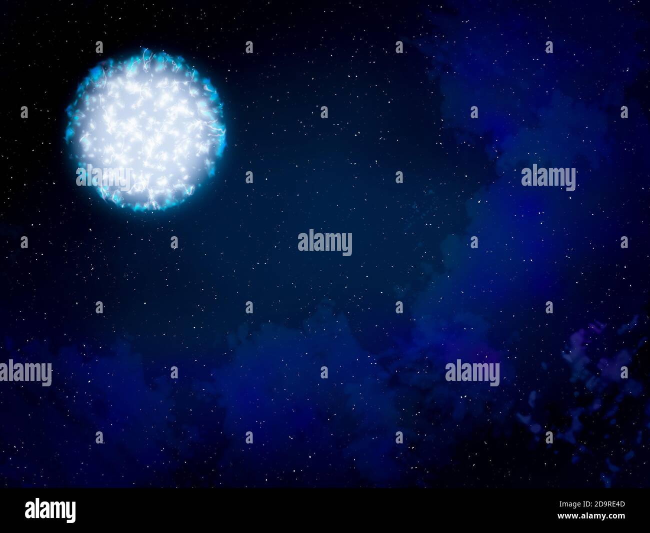 Deep blue star night sky with glowing swirl planet and smokes ...