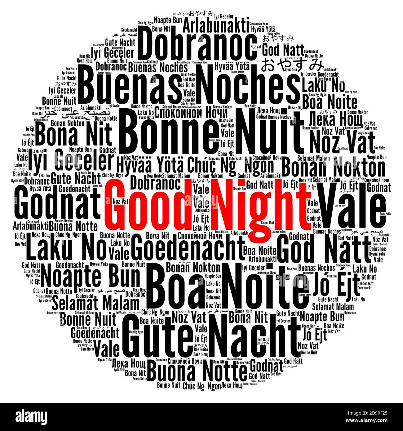 Good night word cloud in different languages Stock Photo - Alamy