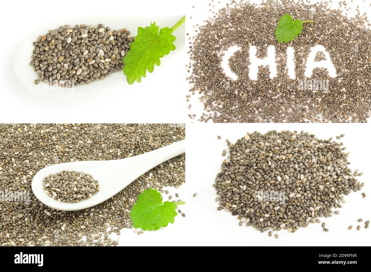 Collection of pile of chia seeds isolated on a white background cutout ...
