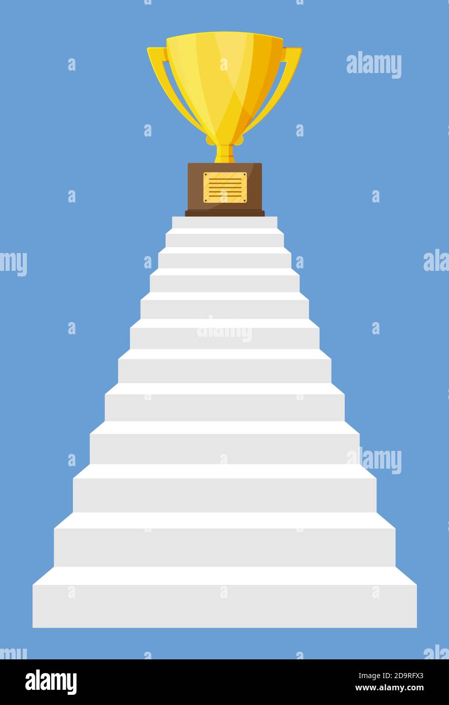 Golden trophy on ladder of success. Award, victory, goal, champion ...