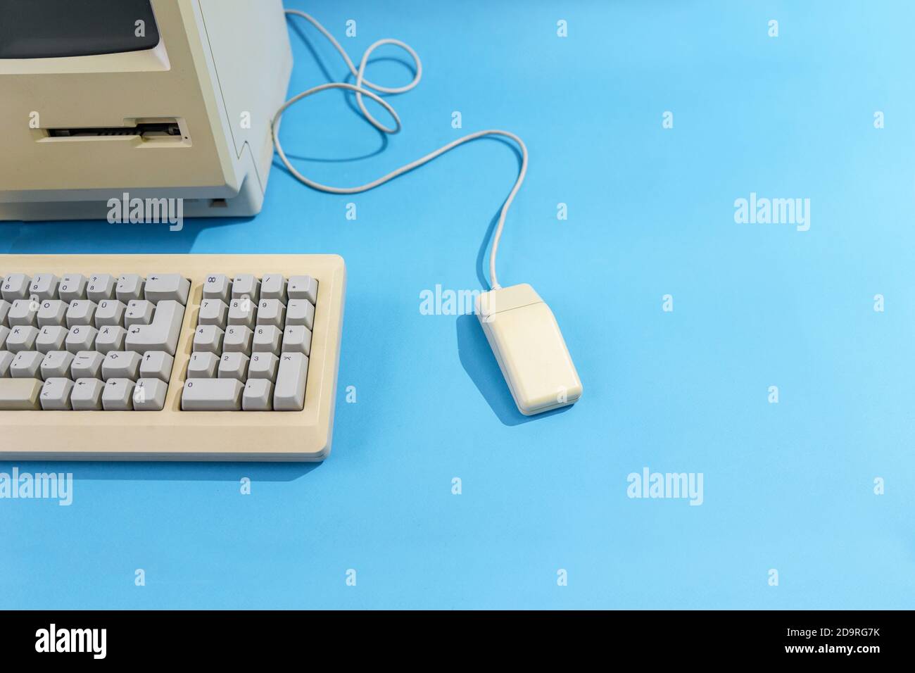 personal computer with keyboard and mouse. old desktop computer on a ...