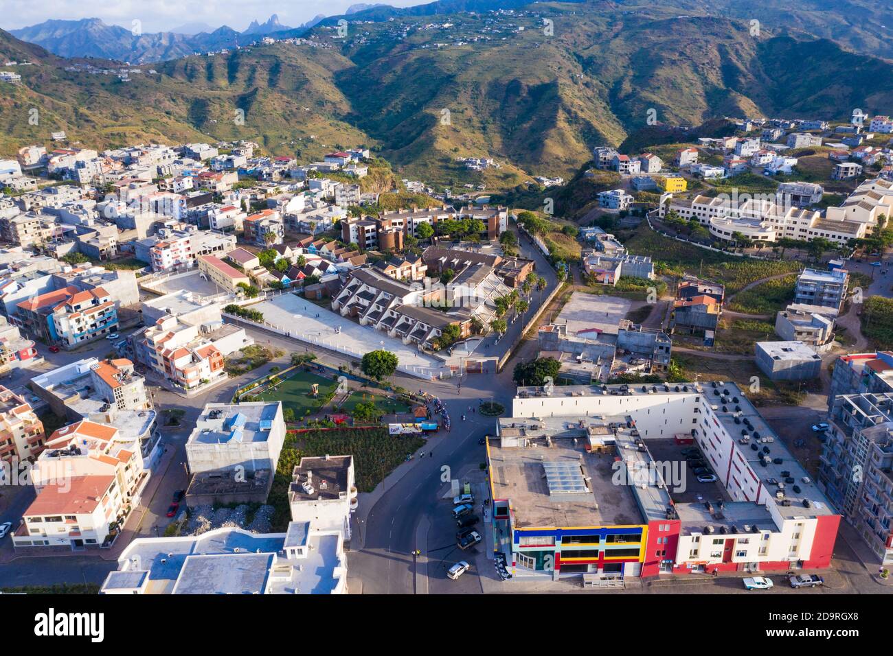 Aerial view of Assomada city in Santa Catarina district of Santiago ...