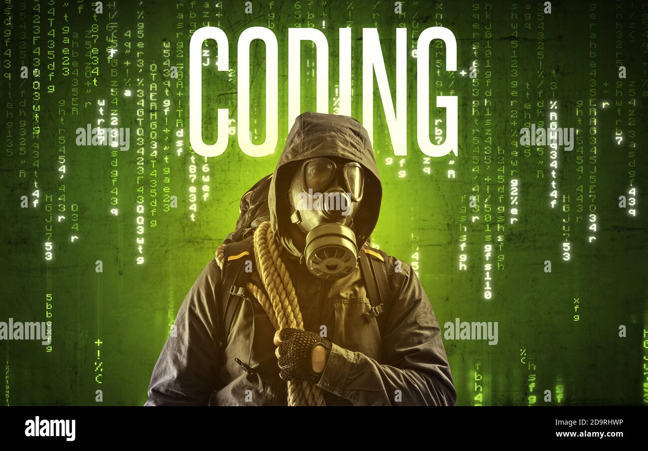 Faceless hacker with CODING inscription, hacking concept Stock Photo ...