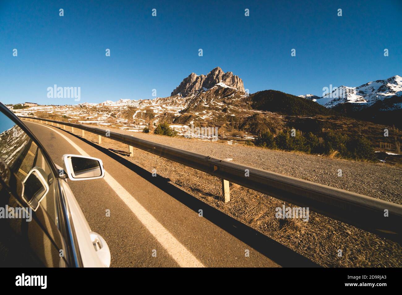 Road trip, photo taken from the window of a car while driving on a ...