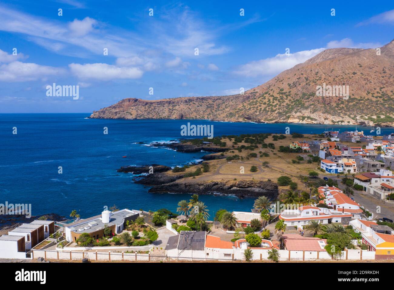 Aerial view of Tarrafal coast (ponta de atum) in Santiago island in ...