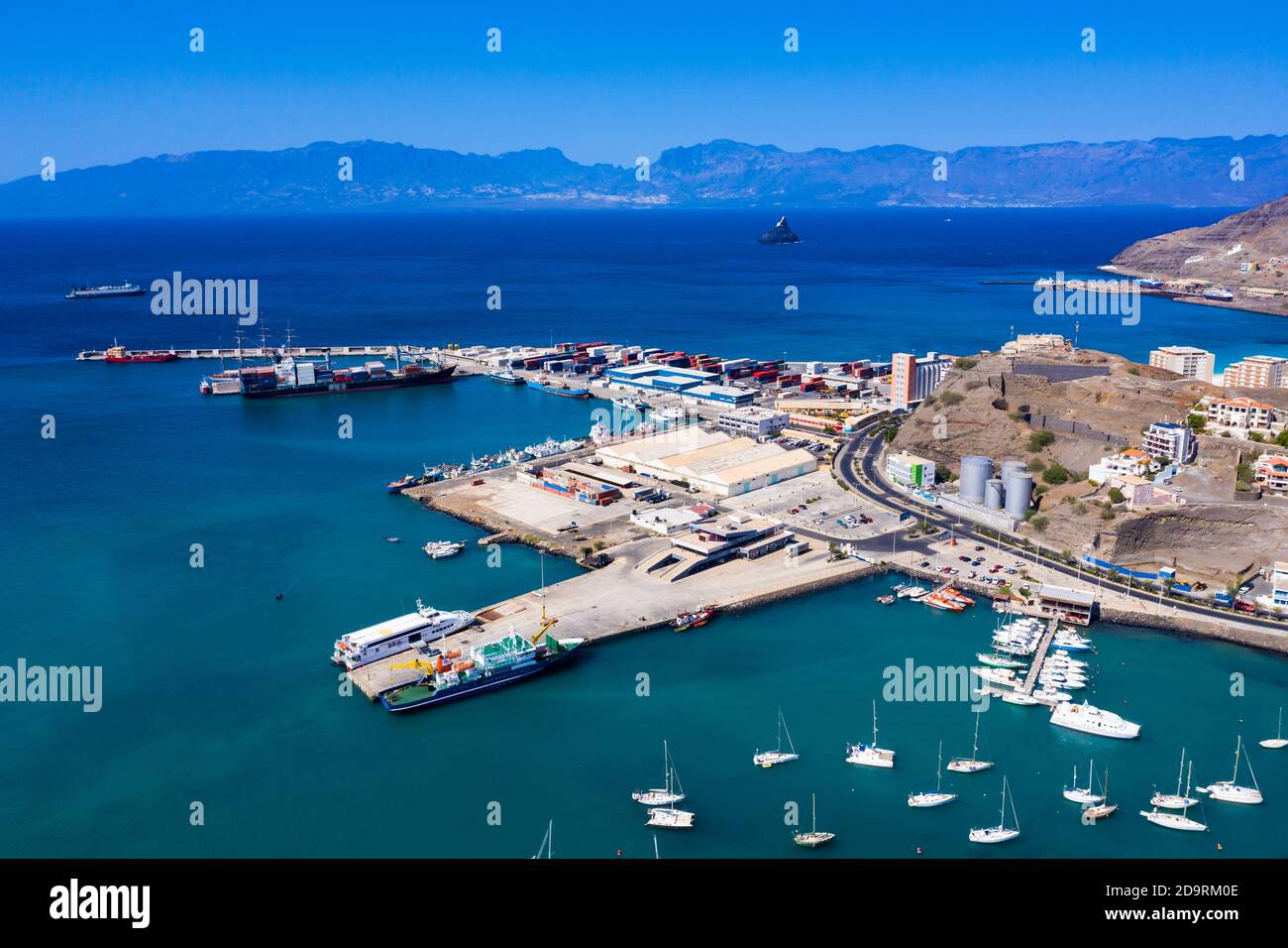Aerial view of Laginha beach in Mindelo city in Sao Vicente Island in ...