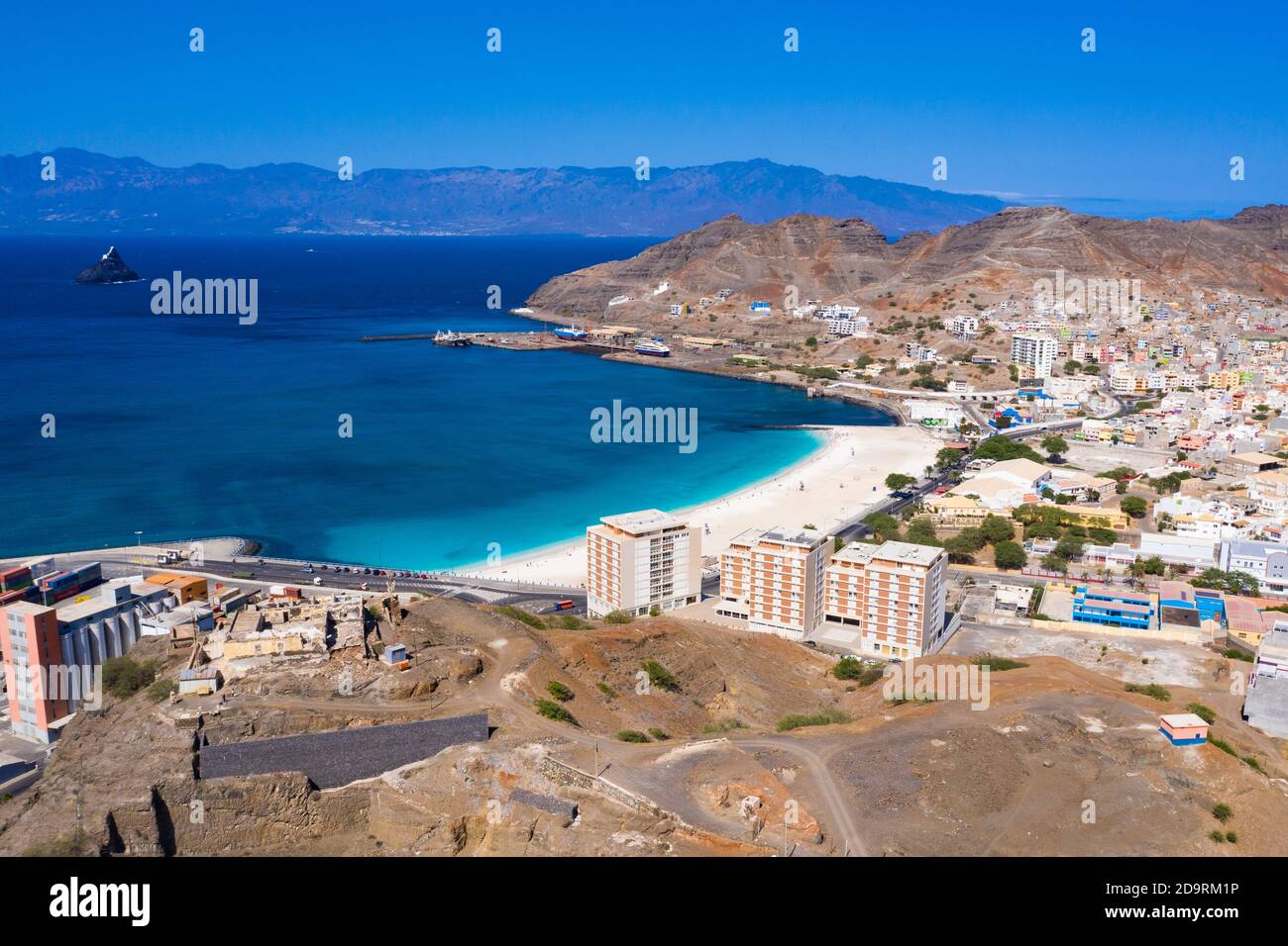 Aerial view of Laginha beach in Mindelo city in Sao Vicente Island in ...