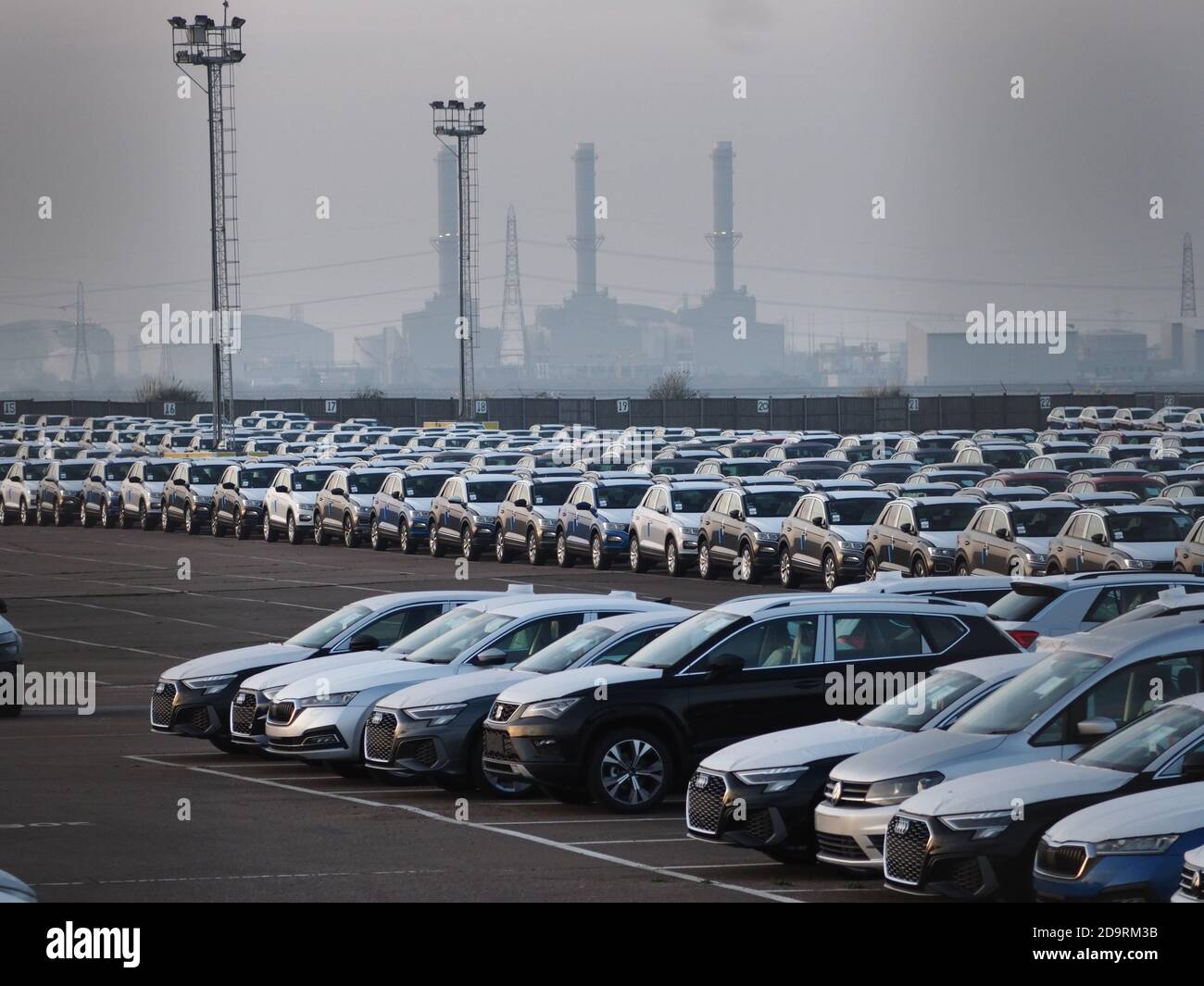 Sheerness, Kent, UK. 7th November, 2020. Thousands of new cars stored ...