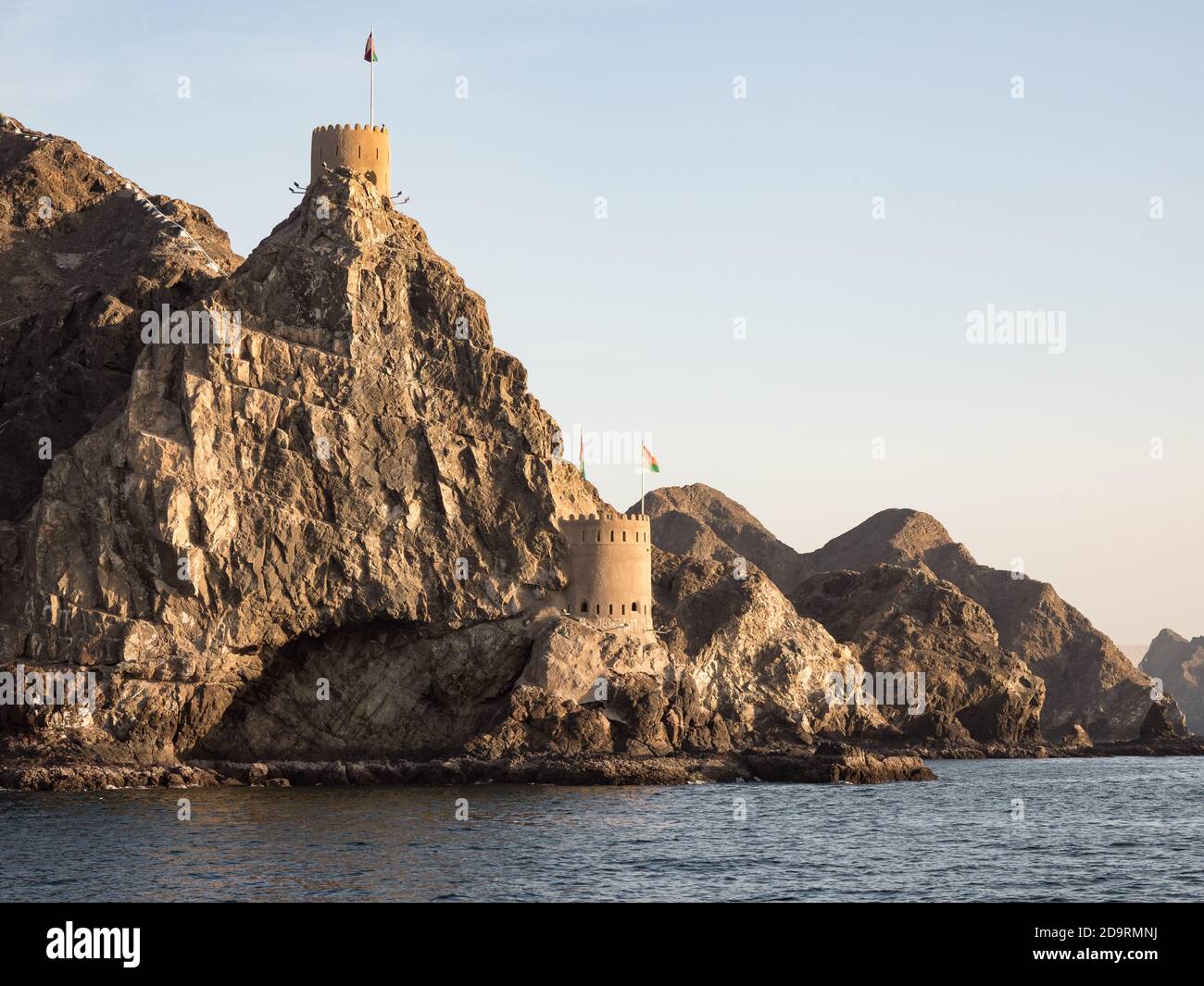 Viewed from the sea, the old fortress guarding Old Muscat, Oman Stock ...