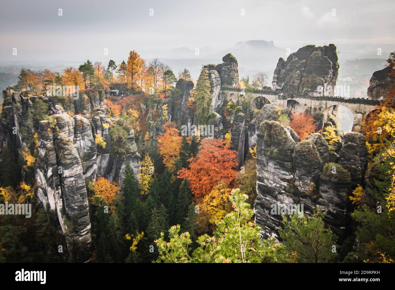 Bastei bridge in Saxon Switzerland, Germany, autumn colors Stock Photo ...