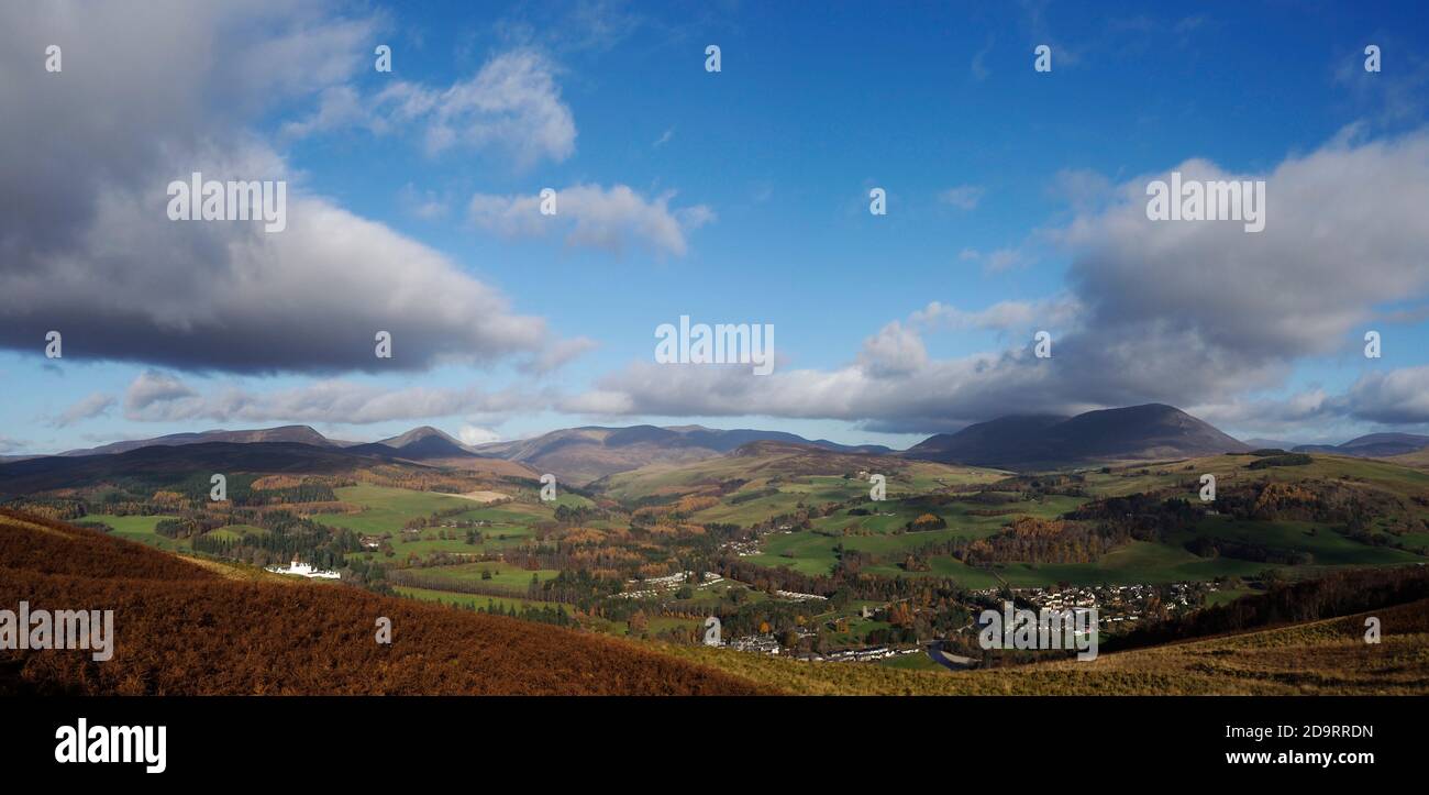 Panorama of Blair Atholl and Blair castle from Tulach hill, Scotland ...