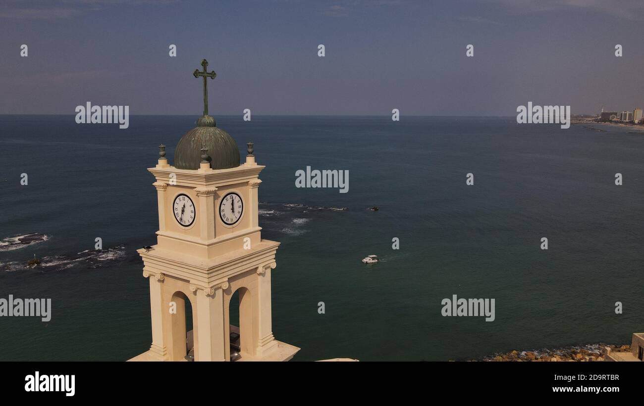Jaffa and Tel Aviv, Israel. Tower of the bell from the bird's eye view ...